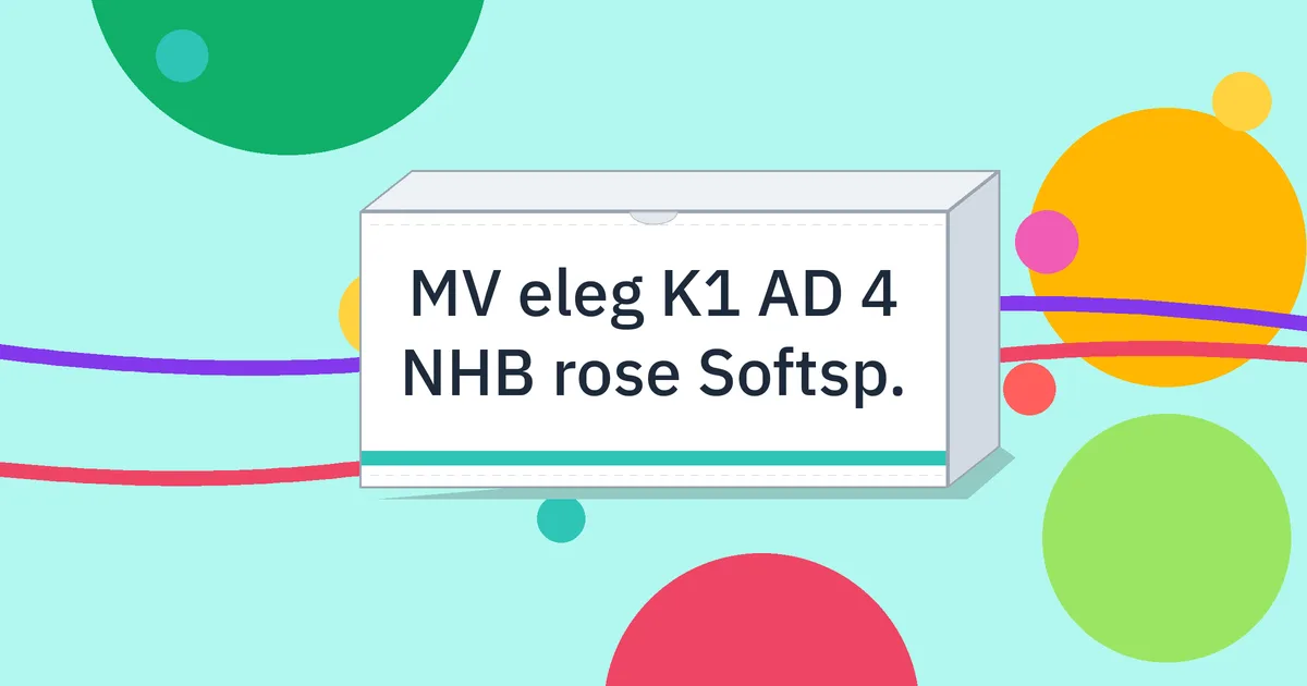 Symbolbild: Packung mit der Aufschrift MV eleg K1 AD 4 NHB rose Softsp. (PZN 15674626) – Verfügbarkeit und Bezug in Apotheken in Frankfurt am Main