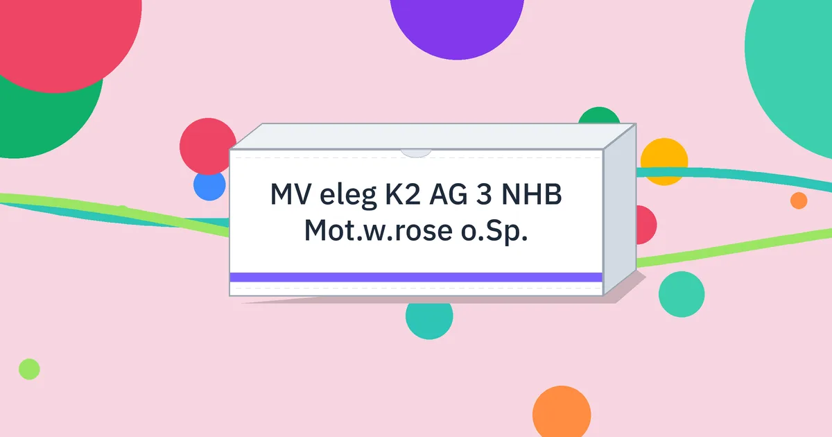 Symbolbild: Packung mit der Aufschrift MV eleg K2 AG 3 NHB Mot.w.rose o.Sp. (PZN 15726487) – Verfügbarkeit und Bezug in Apotheken in Frankfurt am Main