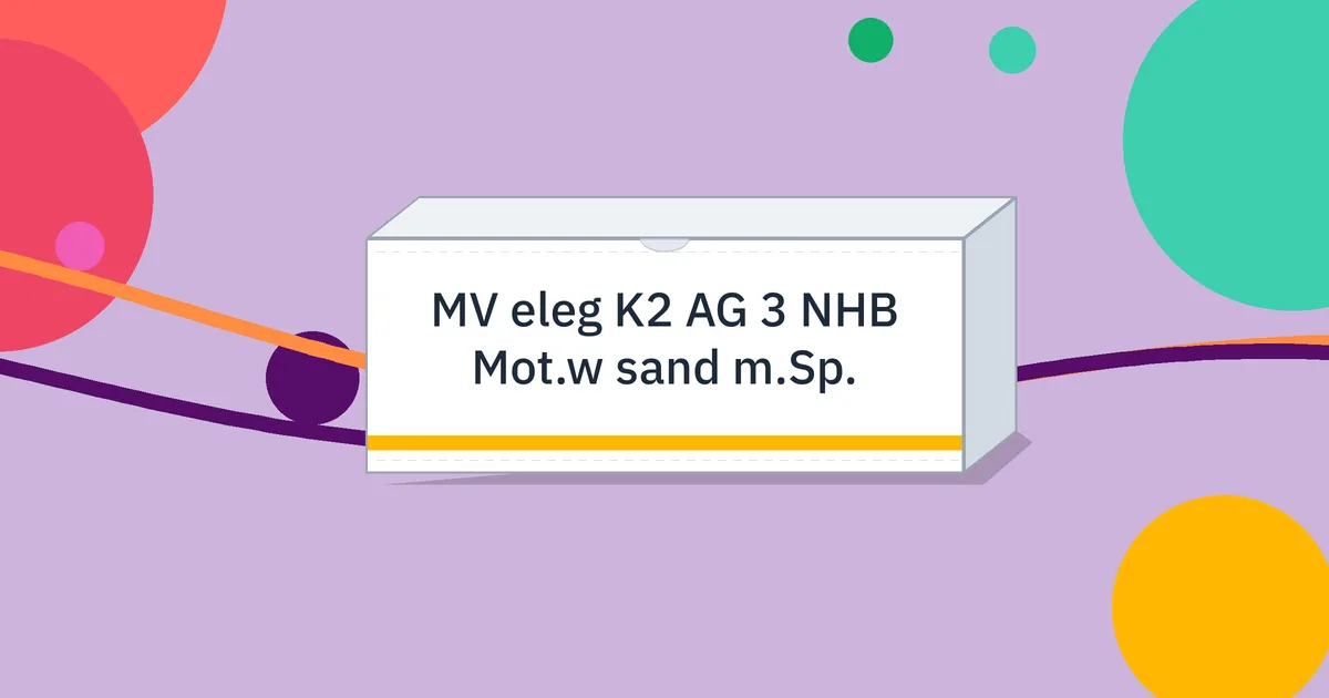 Symbolbild: Packung mit der Aufschrift MV eleg K2 AG 3 NHB Mot.w sand m.Sp. (PZN 18931420) – Verfügbarkeit und Bezug in Apotheken in Frankfurt am Main