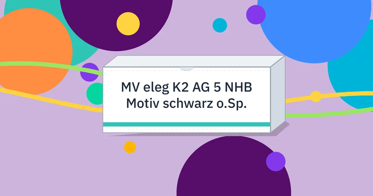 Symbolbild: Packung mit der Aufschrift MV eleg K2 AG 5 NHB Motiv schwarz o.Sp. (PZN 15723158) – Verfügbarkeit und Bezug in Apotheken in Frankfurt am Main