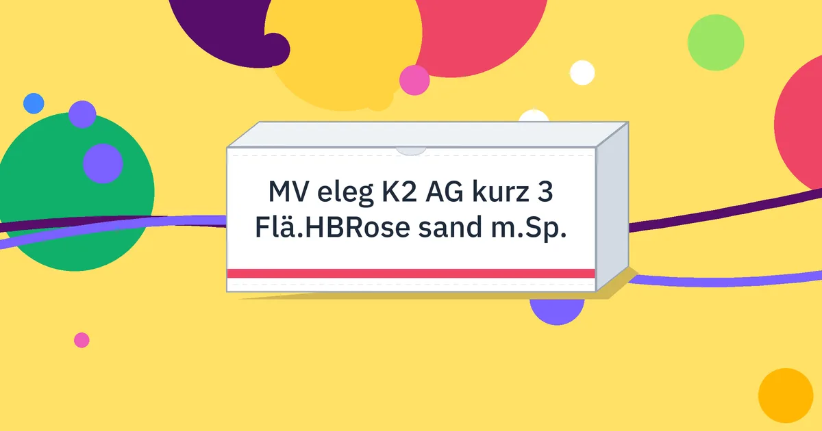 Symbolbild: Packung mit der Aufschrift MV eleg K2 AG kurz 3 Flä.HBRose sand m.Sp. (PZN 18925939) – Verfügbarkeit und Bezug in Apotheken in Frankfurt am Main