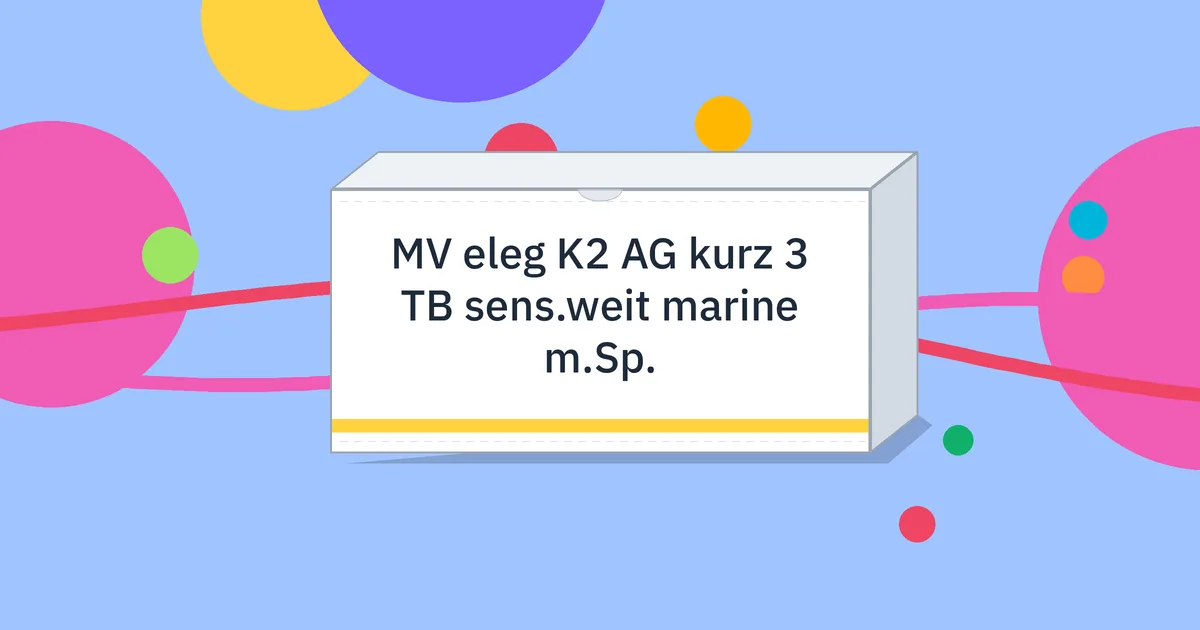 Symbolbild: Packung mit der Aufschrift MV eleg K2 AG kurz 3 TB sens.weit marine m.Sp. (PZN 14606999) – Verfügbarkeit und Bezug in Apotheken in Frankfurt am Main