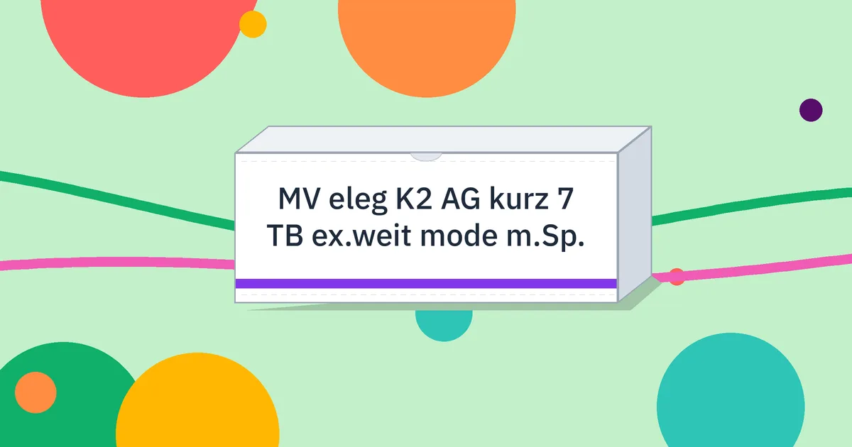 Symbolbild: Packung mit der Aufschrift MV eleg K2 AG kurz 7 TB ex.weit mode m.Sp. (PZN 09880267) – Verfügbarkeit und Bezug in Apotheken in Frankfurt am Main