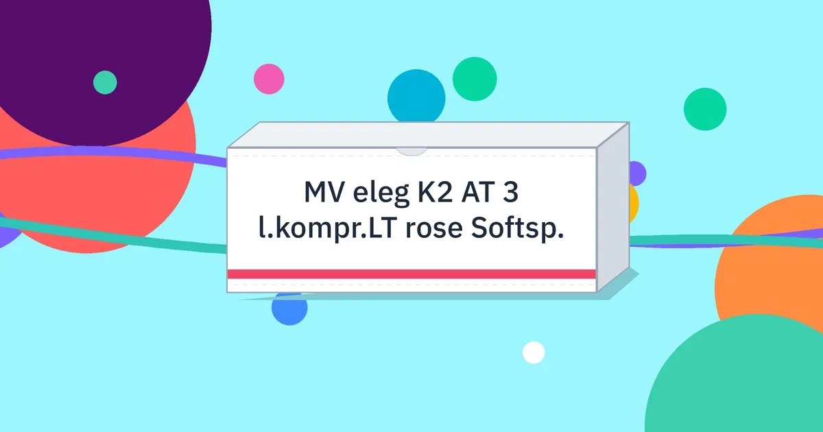 Symbolbild: Packung mit der Aufschrift MV eleg K2 AT 3 l.kompr.LT rose Softsp. (PZN 15286315) – Verfügbarkeit und Bezug in Apotheken in Frankfurt am Main