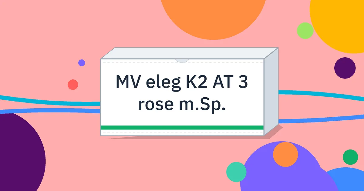 Symbolbild: Packung mit der Aufschrift MV eleg K2 AT 3 rose m.Sp. (PZN 15286663) – Verfügbarkeit und Bezug in Apotheken in Frankfurt am Main