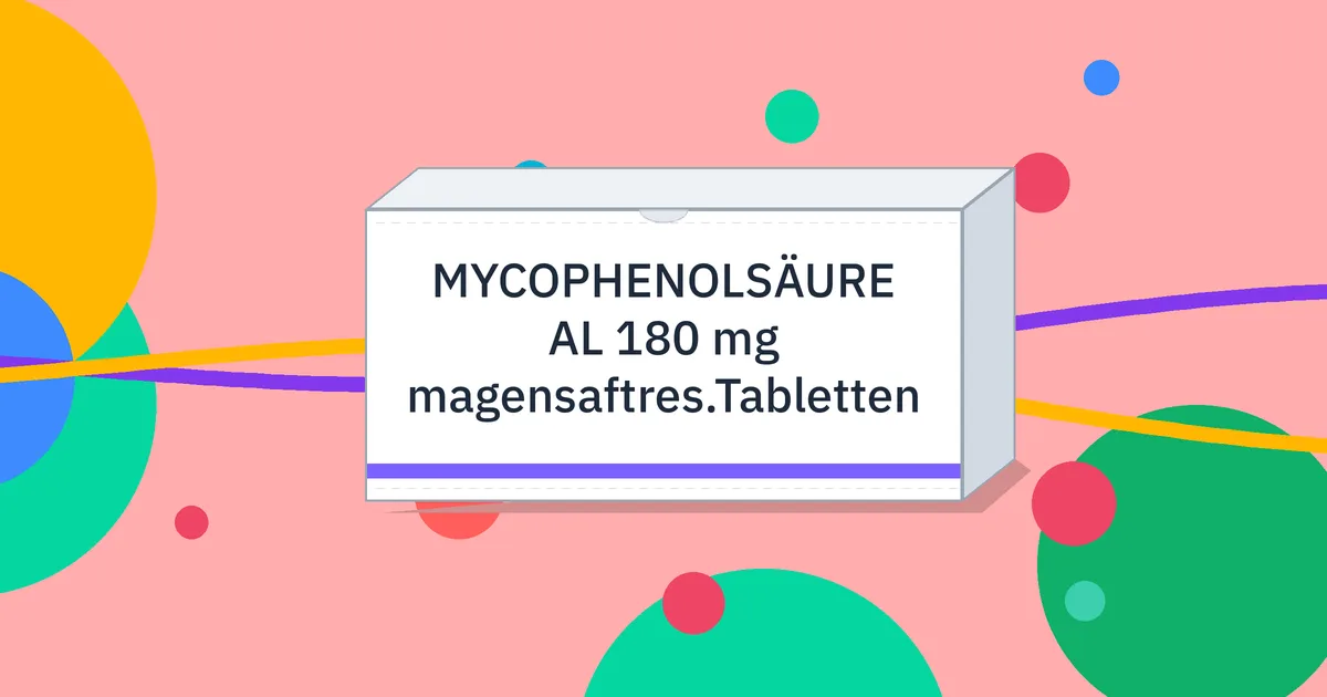 Symbolbild: Packung mit der Aufschrift MYCOPHENOLSÄURE AL 180 mg magensaftres.Tabletten (PZN 16528565) – Verfügbarkeit und Bezug in Apotheken in Frankfurt am Main
