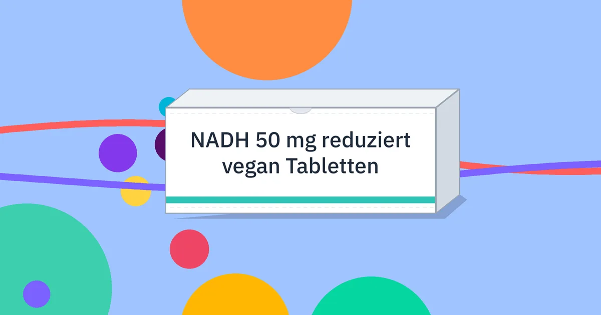 Symbolbild: Packung mit der Aufschrift NADH 50 mg reduziert vegan Tabletten (PZN 15299068) – Verfügbarkeit und Bezug in Apotheken in Frankfurt am Main