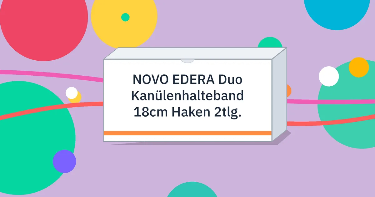 Symbolbild: Packung mit der Aufschrift NOVO EDERA Duo Kanülenhalteband 18cm Haken 2tlg. (PZN 18726252) – Verfügbarkeit und Bezug in Apotheken in Frankfurt am Main