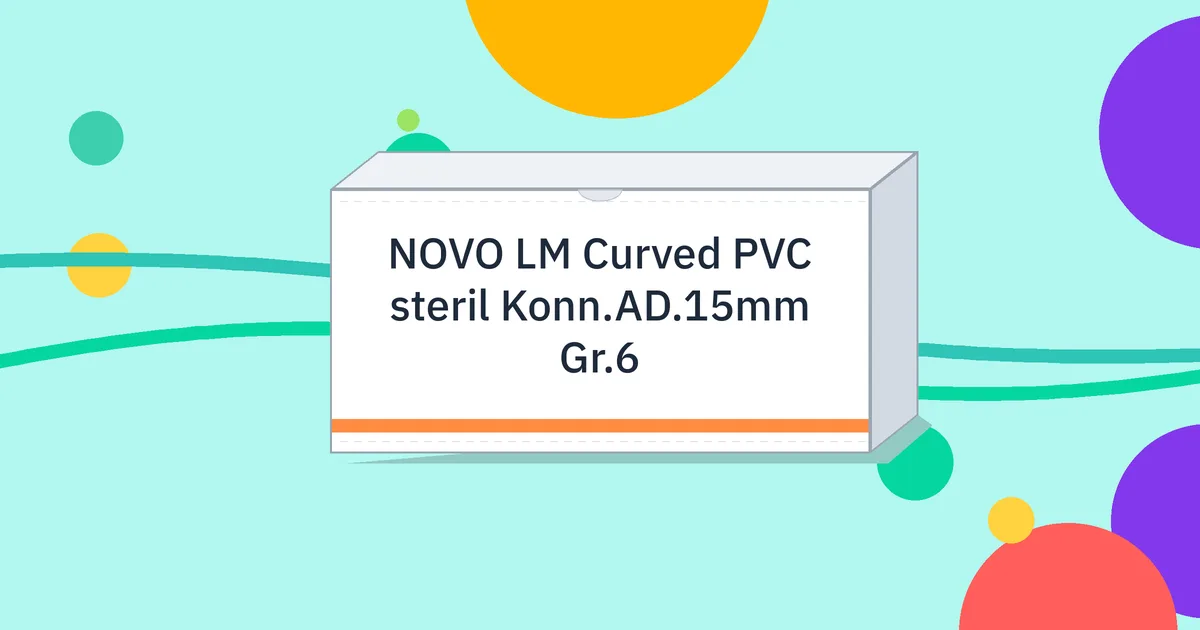 Symbolbild: Packung mit der Aufschrift NOVO LM Curved PVC steril Konn.AD.15mm Gr.6 (PZN 19118891) – Verfügbarkeit und Bezug in Apotheken in Frankfurt am Main