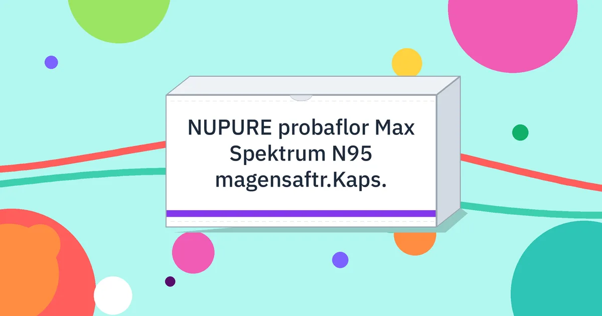 Symbolbild: Packung mit der Aufschrift NUPURE probaflor Max Spektrum N95 magensaftr.Kaps. (PZN 19290271) – Verfügbarkeit und Bezug in Apotheken in Frankfurt am Main