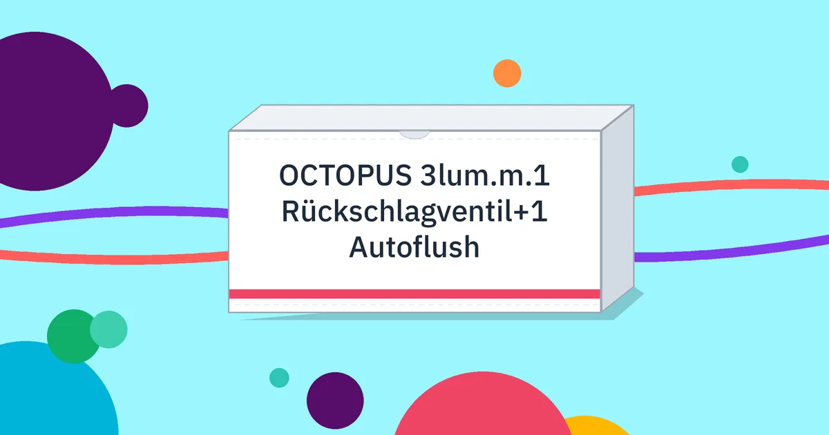 Symbolbild: Packung mit der Aufschrift OCTOPUS 3lum.m.1 Rückschlagventil+1 Autoflush (PZN 09445979) – Verfügbarkeit und Bezug in Apotheken in Frankfurt am Main