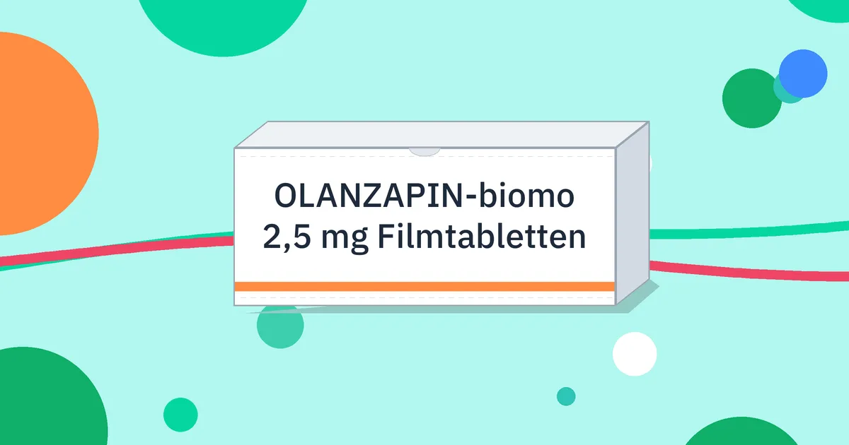 Symbolbild: Packung mit der Aufschrift OLANZAPIN-biomo 2,5 mg Filmtabletten (PZN 08801366) – Verfügbarkeit und Bezug in Apotheken in Frankfurt am Main