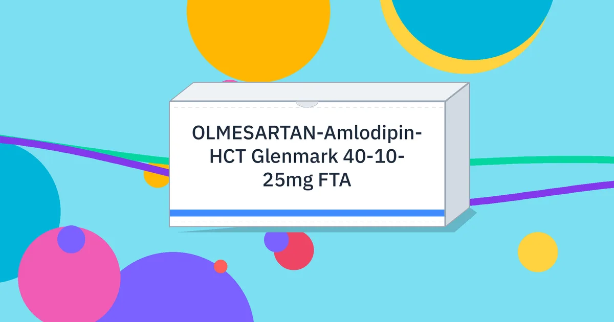 Symbolbild: Packung mit der Aufschrift OLMESARTAN-Amlodipin-HCT Glenmark 40-10-25mg FTA (PZN 17205864) – Verfügbarkeit und Bezug in Apotheken in Frankfurt am Main