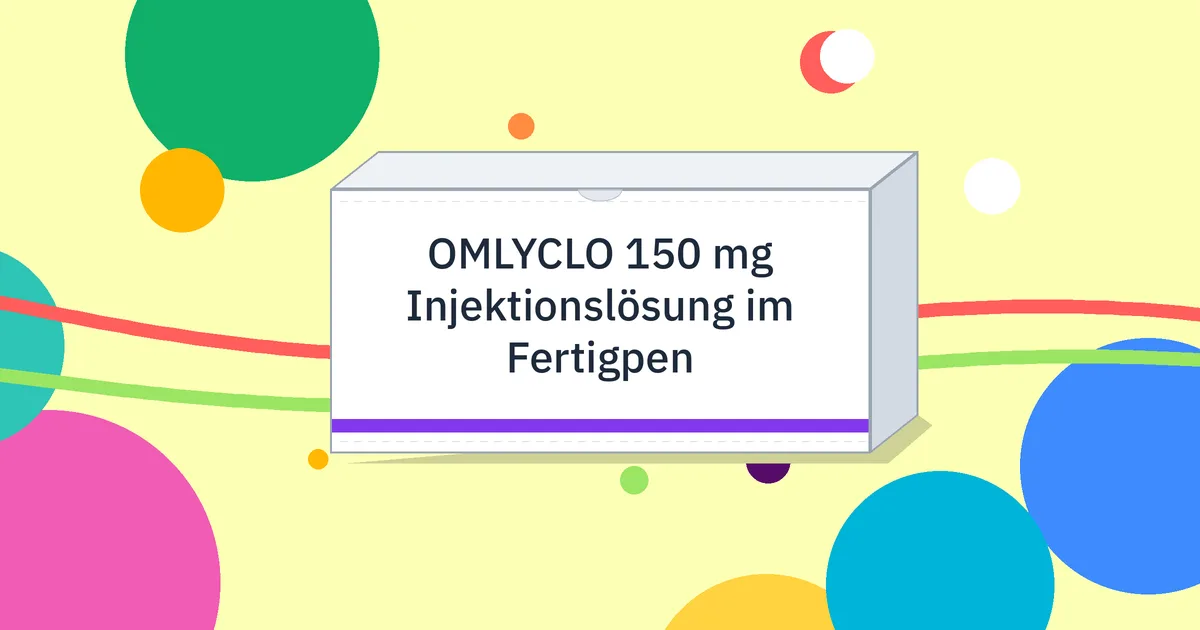 Symbolbild: Packung mit der Aufschrift OMLYCLO 150 mg Injektionslösung im Fertigpen (PZN 20336251) – Verfügbarkeit und Bezug in Apotheken in Frankfurt am Main