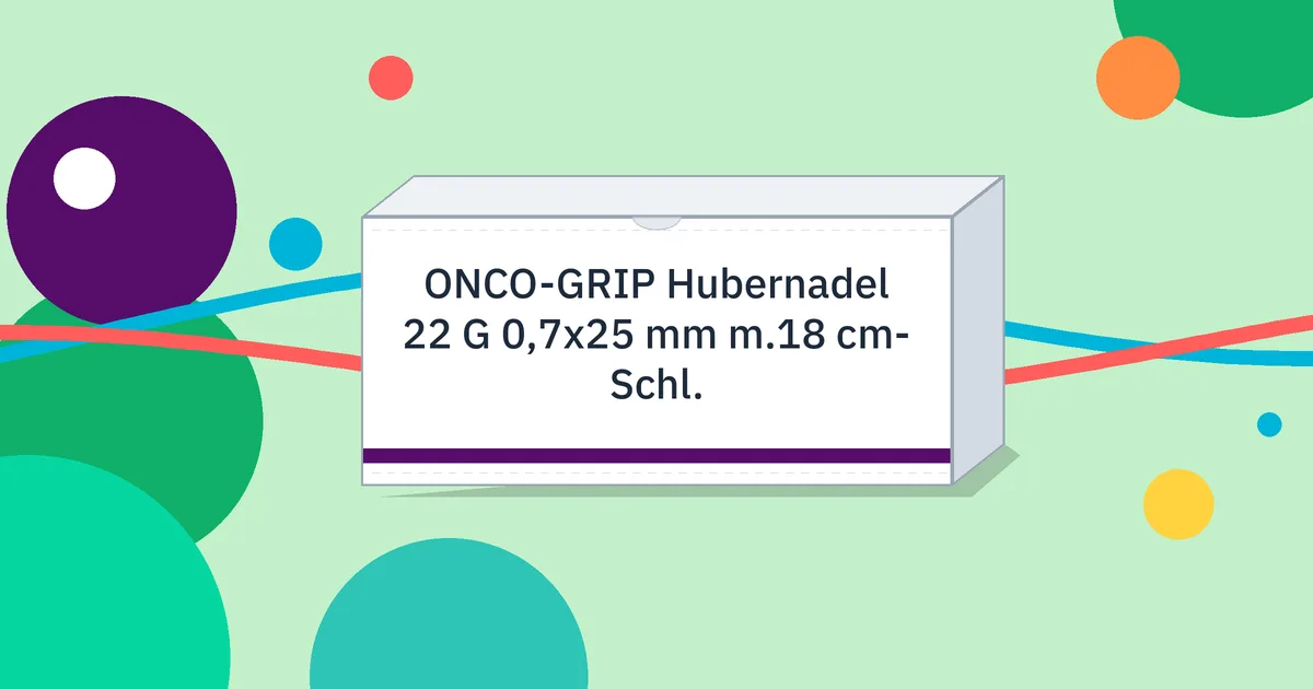 Symbolbild: Packung mit der Aufschrift ONCO-GRIP Hubernadel 22 G 0,7x25 mm m.18 cm-Schl. (PZN 05020125) – Verfügbarkeit und Bezug in Apotheken in Frankfurt am Main
