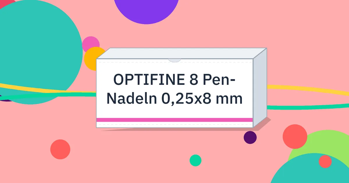 Symbolbild: Packung mit der Aufschrift OPTIFINE 8 Pen-Nadeln 0,25x8 mm (PZN 03534268) – Verfügbarkeit und Bezug in Apotheken in Frankfurt am Main