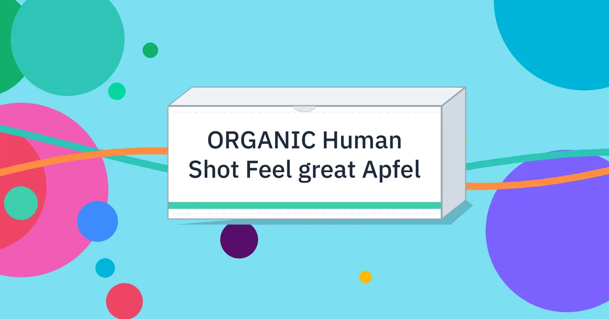 Symbolbild: Packung mit der Aufschrift ORGANIC Human Shot Feel great Apfel (PZN 16319465) – Verfügbarkeit und Bezug in Apotheken in Frankfurt am Main