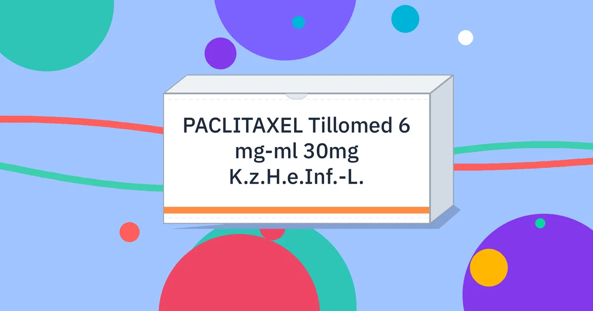 Symbolbild: Packung mit der Aufschrift PACLITAXEL Tillomed 6 mg-ml 30mg K.z.H.e.Inf.-L. (PZN 12571481) – Verfügbarkeit und Bezug in Apotheken in Frankfurt am Main