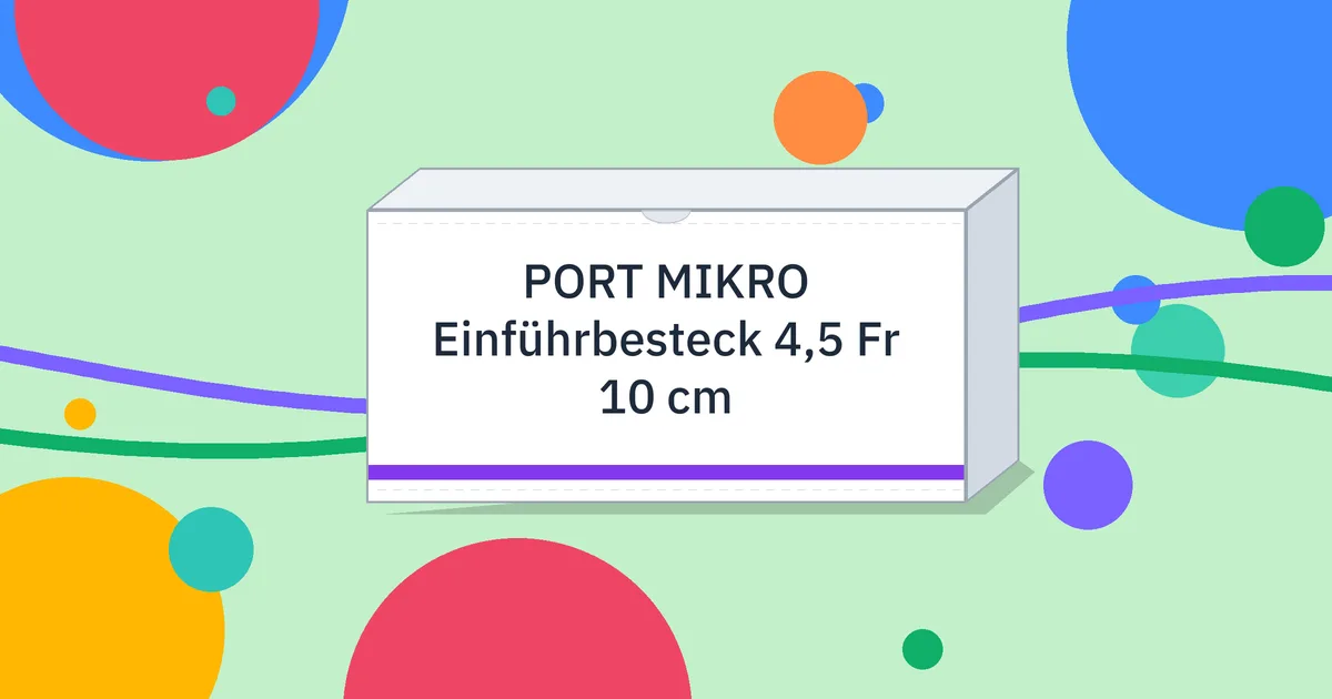 Symbolbild: Packung mit der Aufschrift PORT MIKRO Einführbesteck 4,5 Fr 10 cm (PZN 02757003) – Verfügbarkeit und Bezug in Apotheken in Frankfurt am Main