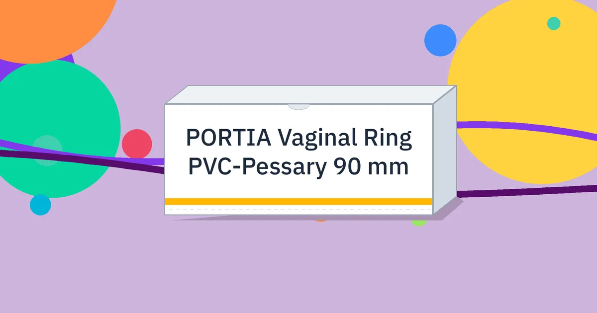Symbolbild: Packung mit der Aufschrift PORTIA Vaginal Ring PVC-Pessary 90 mm (PZN 12743031) – Verfügbarkeit und Bezug in Apotheken in Frankfurt am Main