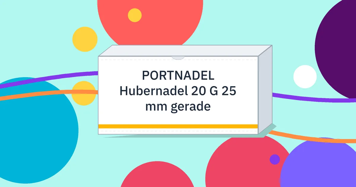 Symbolbild: Packung mit der Aufschrift PORTNADEL Hubernadel 20 G 25 mm gerade (PZN 02756587) – Verfügbarkeit und Bezug in Apotheken in Frankfurt am Main