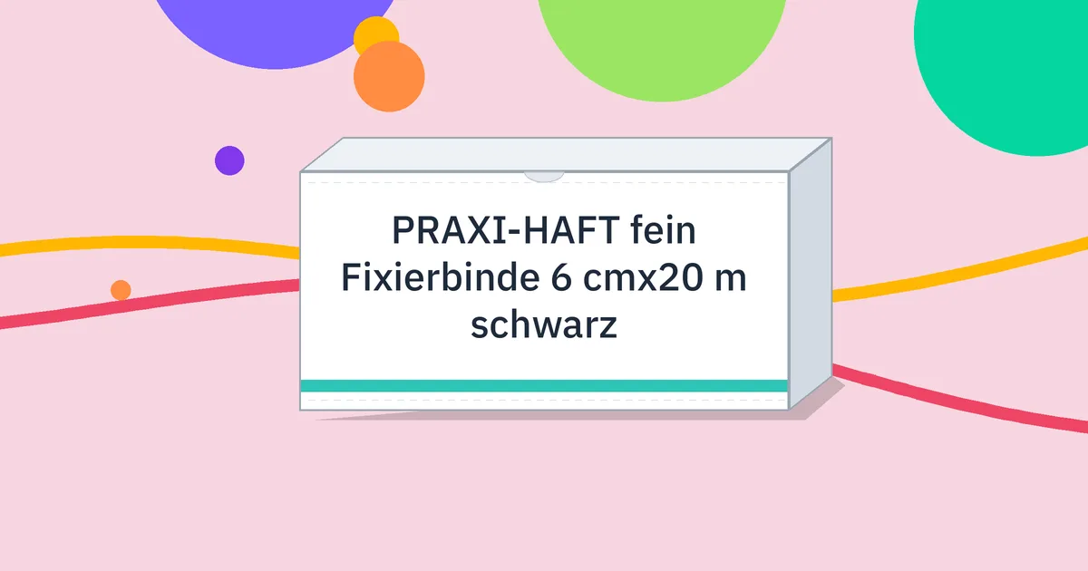 Symbolbild: Packung mit der Aufschrift PRAXI-HAFT fein Fixierbinde 6 cmx20 m schwarz (PZN 12826202) – Verfügbarkeit und Bezug in Apotheken in Frankfurt am Main