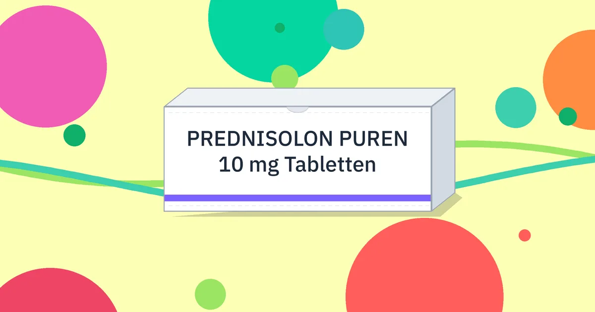 Symbolbild: Packung mit der Aufschrift PREDNISOLON PUREN 10 mg Tabletten (PZN 19824318) – Verfügbarkeit und Bezug in Apotheken in Frankfurt am Main
