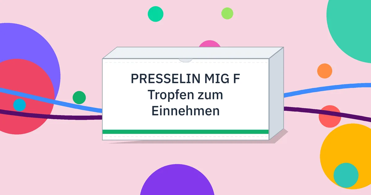 Symbolbild: Packung mit der Aufschrift PRESSELIN MIG F Tropfen zum Einnehmen (PZN 17520531) – Verfügbarkeit und Bezug in Apotheken in Frankfurt am Main