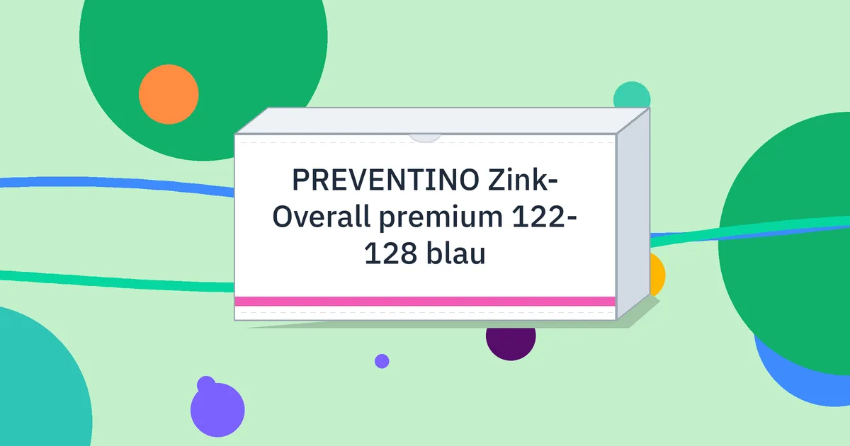 Symbolbild: Packung mit der Aufschrift PREVENTINO Zink-Overall premium 122-128 blau (PZN 12446480) – Verfügbarkeit und Bezug in Apotheken in Frankfurt am Main