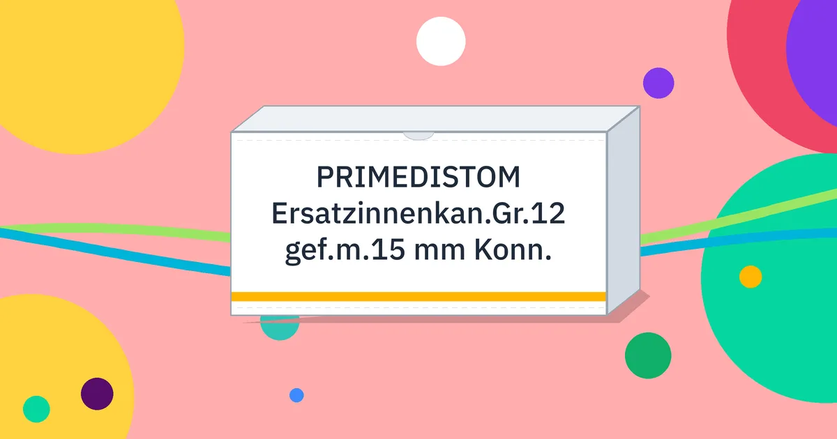 Symbolbild: Packung mit der Aufschrift PRIMEDISTOM Ersatzinnenkan.Gr.12 gef.m.15 mm Konn. (PZN 10257674) – Verfügbarkeit und Bezug in Apotheken in Frankfurt am Main
