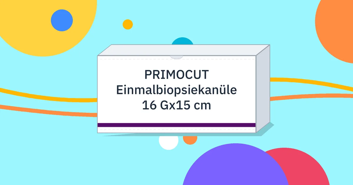 Symbolbild: Packung mit der Aufschrift PRIMOCUT Einmalbiopsiekanüle 16 Gx15 cm (PZN 03926270) – Verfügbarkeit und Bezug in Apotheken in Frankfurt am Main