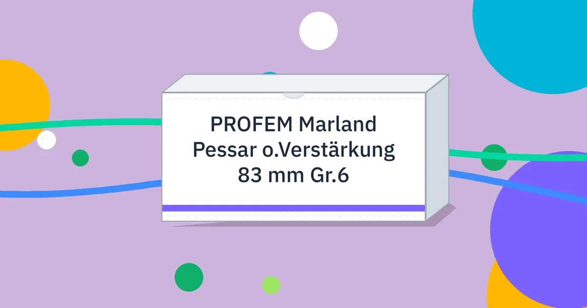 Symbolbild: Packung mit der Aufschrift PROFEM Marland Pessar o.Verstärkung 83 mm Gr.6 (PZN 11671938) – Verfügbarkeit und Bezug in Apotheken in Frankfurt am Main