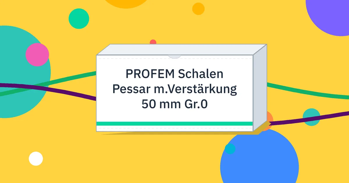 Symbolbild: Packung mit der Aufschrift PROFEM Schalen Pessar m.Verstärkung 50 mm Gr.0 (PZN 11673185) – Verfügbarkeit und Bezug in Apotheken in Frankfurt am Main