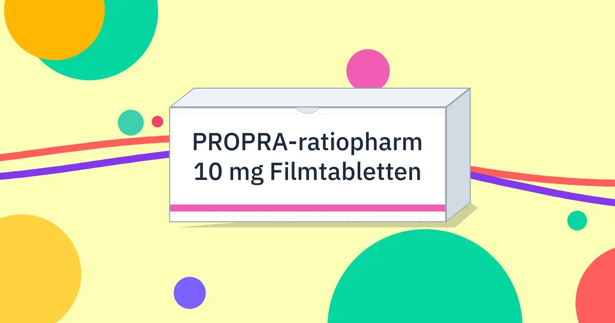 Symbolbild: Packung mit der Aufschrift PROPRA-ratiopharm 10 mg Filmtabletten (PZN 02747223) – Verfügbarkeit und Bezug in Apotheken in Frankfurt am Main