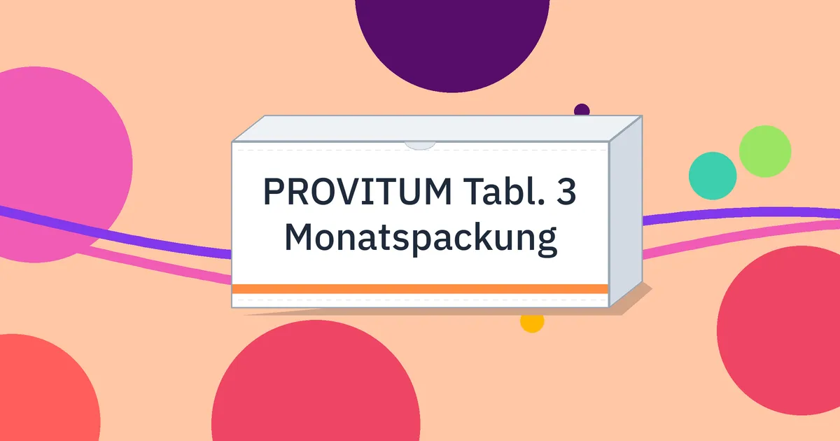 Symbolbild: Packung mit der Aufschrift PROVITUM Tabl. 3 Monatspackung (PZN 00262183) – Verfügbarkeit und Bezug in Apotheken in Frankfurt am Main