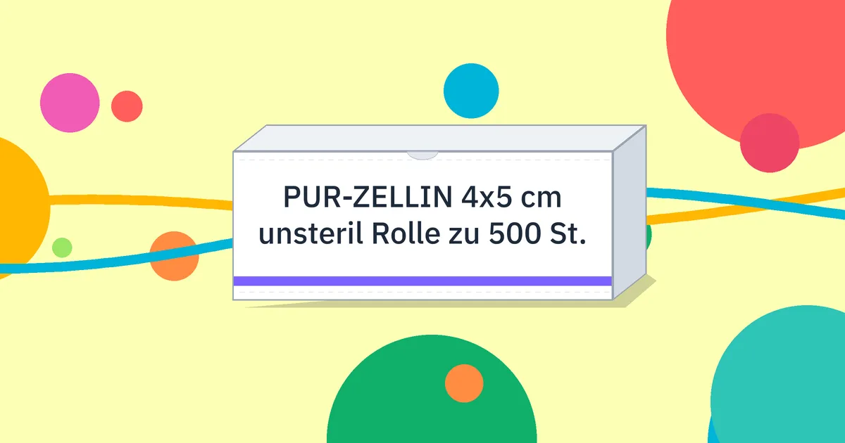 Symbolbild: Packung mit der Aufschrift PUR-ZELLIN 4x5 cm unsteril Rolle zu 500 St. (PZN 05530056) – Verfügbarkeit und Bezug in Apotheken in Frankfurt am Main