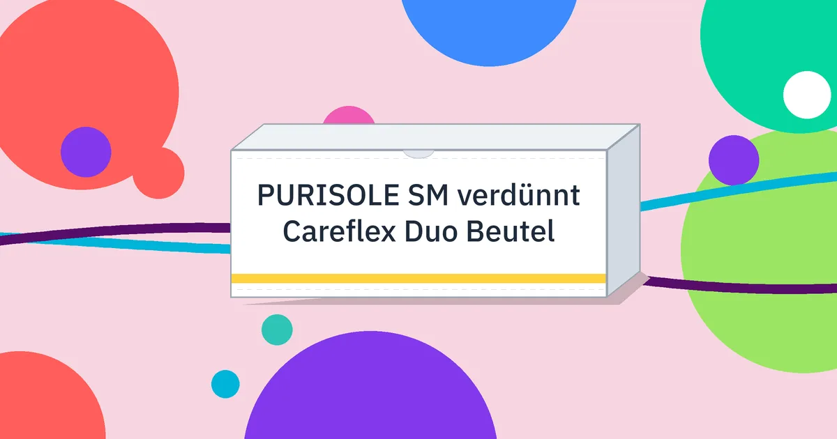 Symbolbild: Packung mit der Aufschrift PURISOLE SM verdünnt Careflex Duo Beutel (PZN 11183469) – Verfügbarkeit und Bezug in Apotheken in Frankfurt am Main