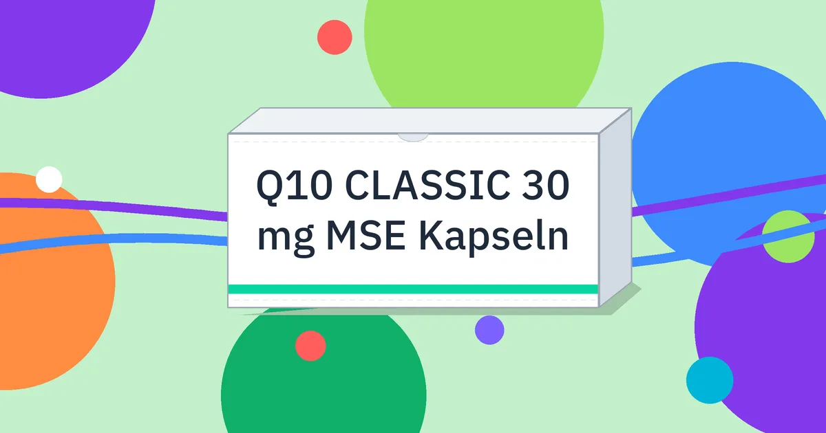 Symbolbild: Packung mit der Aufschrift Q10 CLASSIC 30 mg MSE Kapseln (PZN 04892515) – Verfügbarkeit und Bezug in Apotheken in Frankfurt am Main