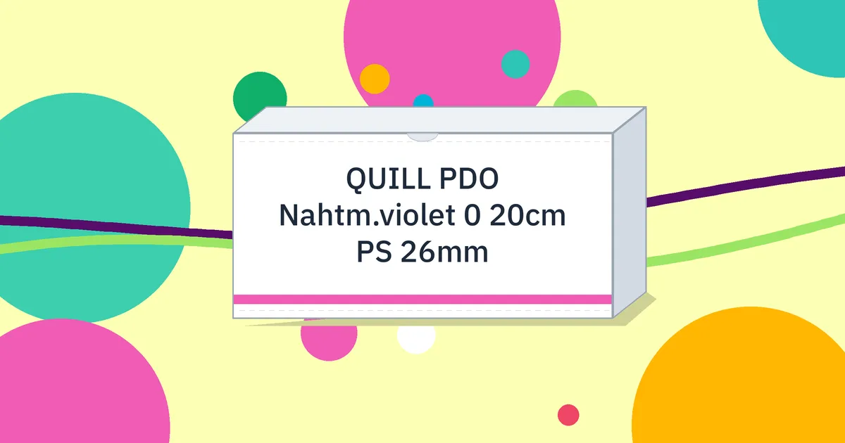 Symbolbild: Packung mit der Aufschrift QUILL PDO Nahtm.violet 0 20cm PS 26mm (PZN 17990047) – Verfügbarkeit und Bezug in Apotheken in Frankfurt am Main