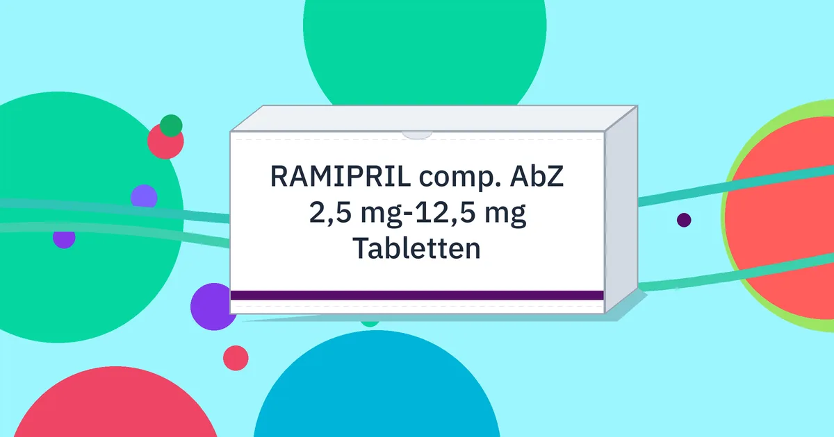 Symbolbild: Packung mit der Aufschrift RAMIPRIL comp. AbZ 2,5 mg-12,5 mg Tabletten (PZN 01755746) – Verfügbarkeit und Bezug in Apotheken in Frankfurt am Main