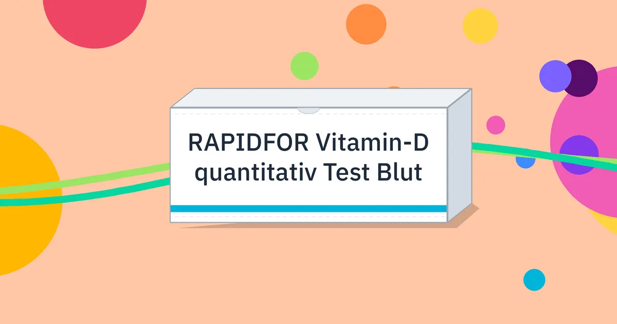 Symbolbild: Packung mit der Aufschrift RAPIDFOR Vitamin-D quantitativ Test Blut (PZN 19295239) – Verfügbarkeit und Bezug in Apotheken in Frankfurt am Main