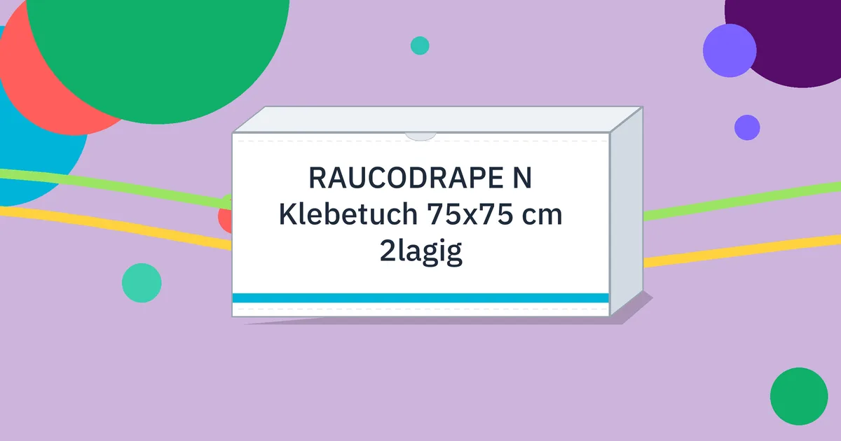 Symbolbild: Packung mit der Aufschrift RAUCODRAPE N Klebetuch 75x75 cm 2lagig (PZN 06162146) – Verfügbarkeit und Bezug in Apotheken in Frankfurt am Main