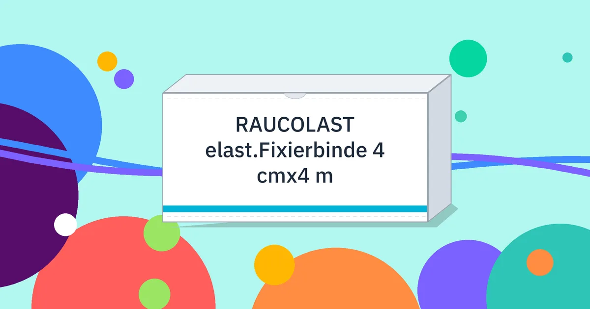 Symbolbild: Packung mit der Aufschrift RAUCOLAST elast.Fixierbinde 4 cmx4 m (PZN 12774675) – Verfügbarkeit und Bezug in Apotheken in Frankfurt am Main