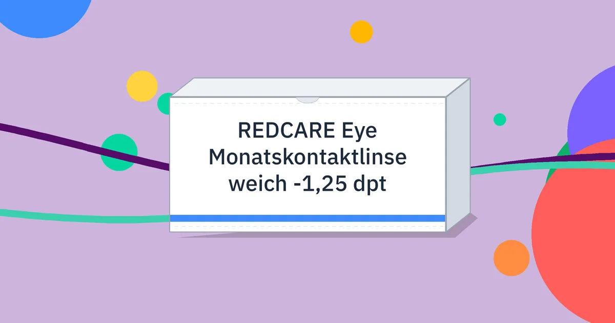 Symbolbild: Packung mit der Aufschrift REDCARE Eye Monatskontaktlinse weich -1,25 dpt (PZN 18781920) – Verfügbarkeit und Bezug in Apotheken in Frankfurt am Main