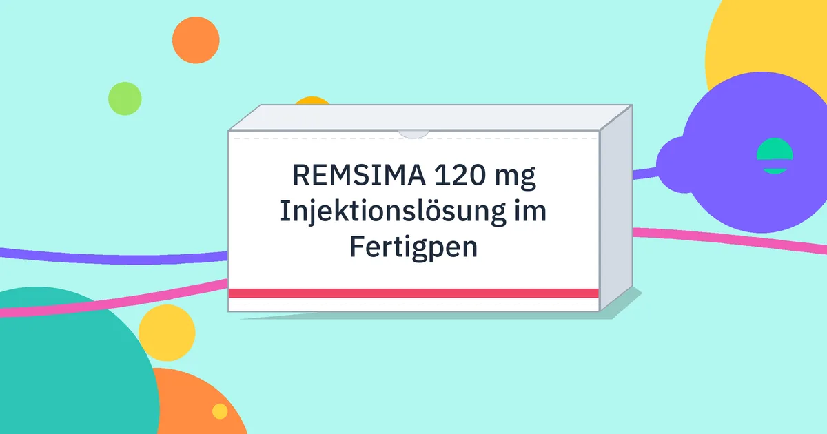 Symbolbild: Packung mit der Aufschrift REMSIMA 120 mg Injektionslösung im Fertigpen (PZN 17278567) – Verfügbarkeit und Bezug in Apotheken in Frankfurt am Main