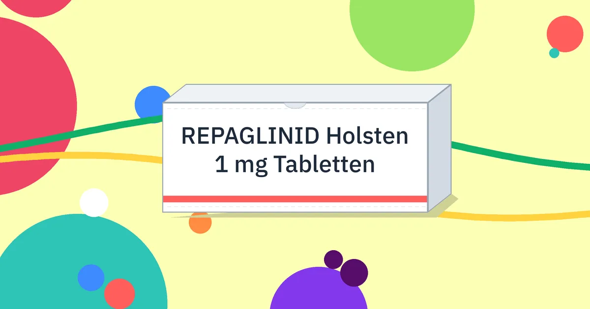 Symbolbild: Packung mit der Aufschrift REPAGLINID Holsten 1 mg Tabletten (PZN 12553282) – Verfügbarkeit und Bezug in Apotheken in Frankfurt am Main