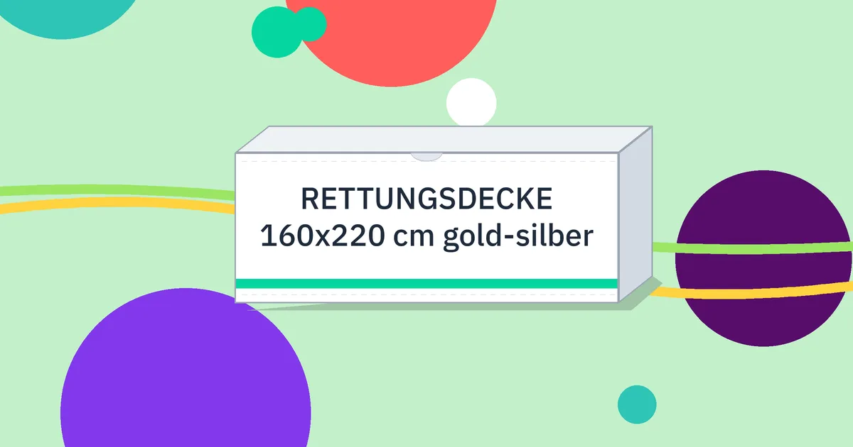 Symbolbild: Packung mit der Aufschrift RETTUNGSDECKE 160x220 cm gold-silber (PZN 02744733) – Verfügbarkeit und Bezug in Apotheken in Frankfurt am Main