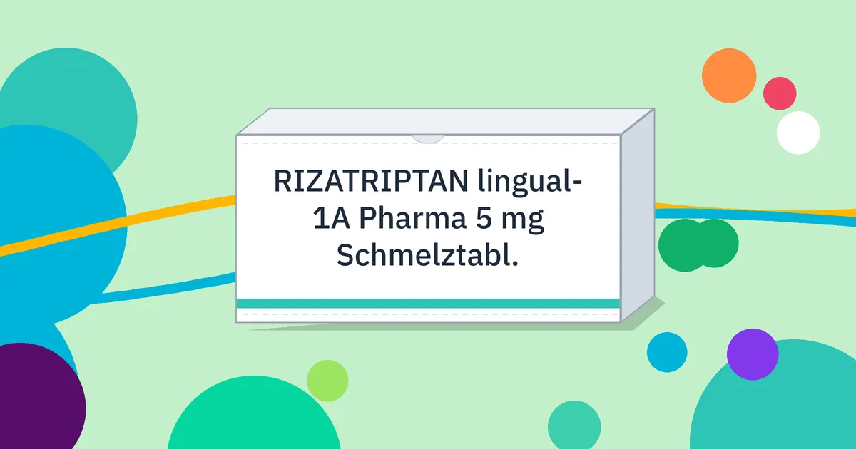 Symbolbild: Packung mit der Aufschrift RIZATRIPTAN lingual-1A Pharma 5 mg Schmelztabl. (PZN 00013758) – Verfügbarkeit und Bezug in Apotheken in Frankfurt am Main