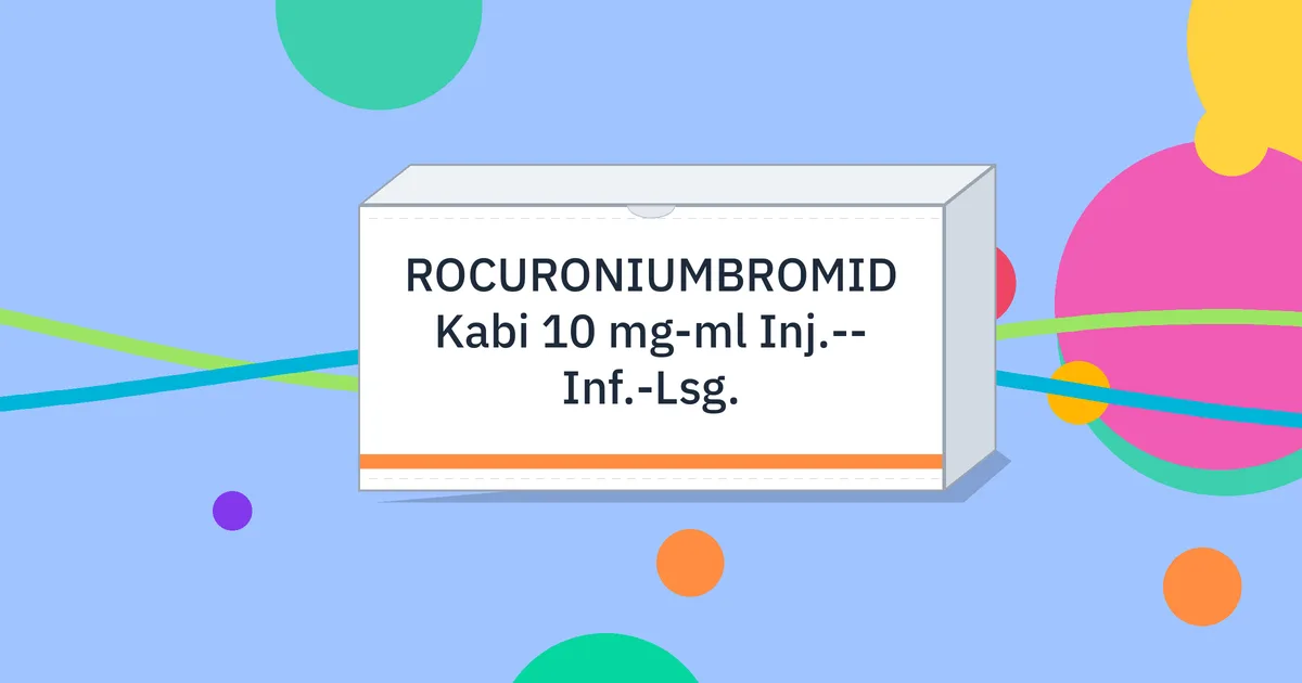 Symbolbild: Packung mit der Aufschrift ROCURONIUMBROMID Kabi 10 mg-ml Inj.--Inf.-Lsg. (PZN 19374648) – Verfügbarkeit und Bezug in Apotheken in Frankfurt am Main