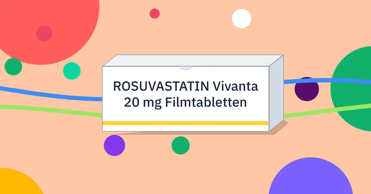 Symbolbild: Packung mit der Aufschrift ROSUVASTATIN Vivanta 20 mg Filmtabletten (PZN 16663257) – Verfügbarkeit und Bezug in Apotheken in Frankfurt am Main
